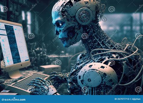 A Cyborg Guarding A Data Centre Server Room Generative Ai Stock