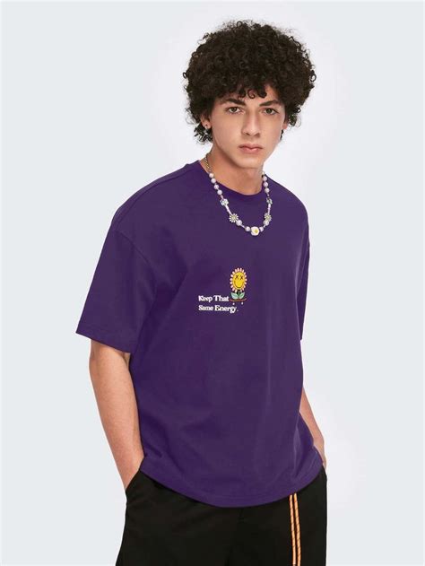 Men Slogan And Cartoon Graphic Drop Shoulder Tee Drop Shoulder Tee