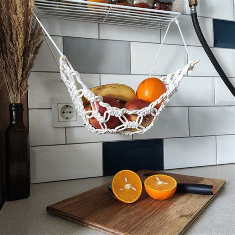Handmade Macrame Fruit Hammok Produce Storage Farmhouse Kitchen Decor
