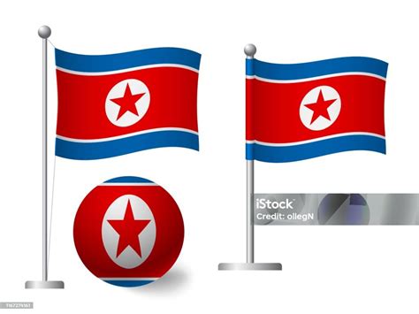 朝鮮國旗在杆和球圖示向量圖形及更多剪裁圖圖片 剪裁圖 北方 北韓國旗 Istock
