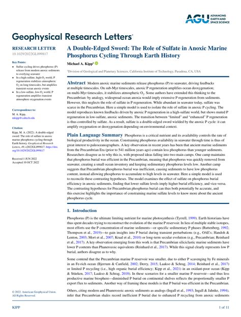 A Double‐edged Sword The Role Of Sulfate In Anoxic Marine Phosphorus