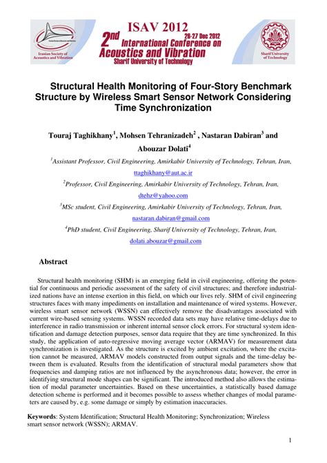 pdf structural health monitoring of four story benchmark structure by