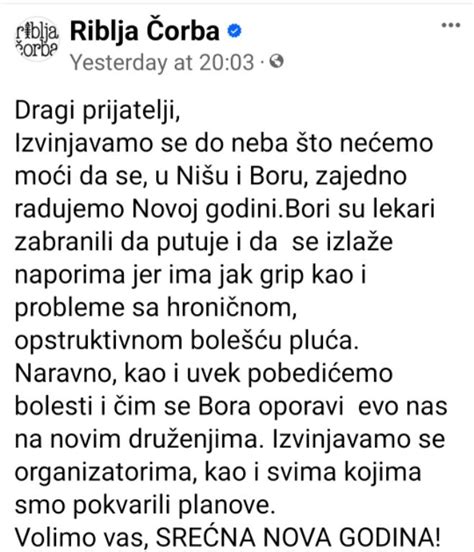 Otkazan novogodišnji koncert Riblje Čorbe u Boru Umesto njih Sergej Ćetković Ist Media