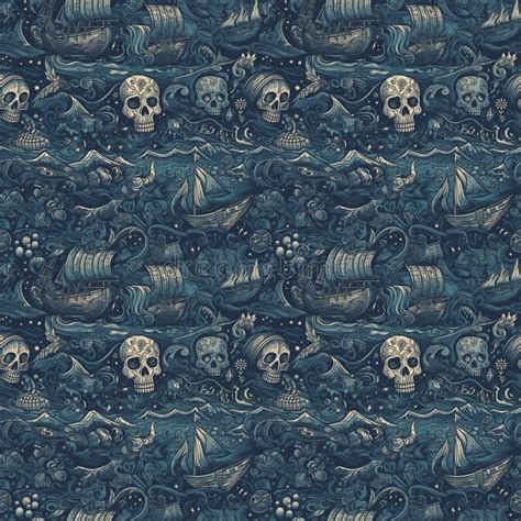 Pirate Set Sea And Treasures Cartoon Collection With Ships And Skulls