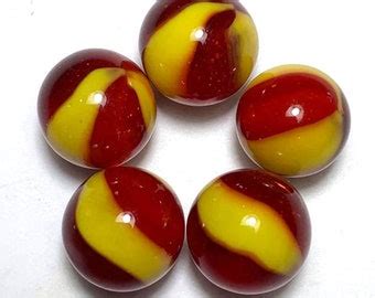 16mm Rouge Glass Player Marbles Pack Of 5 Transparent Bright Red Base With Opaque Red Swirls In