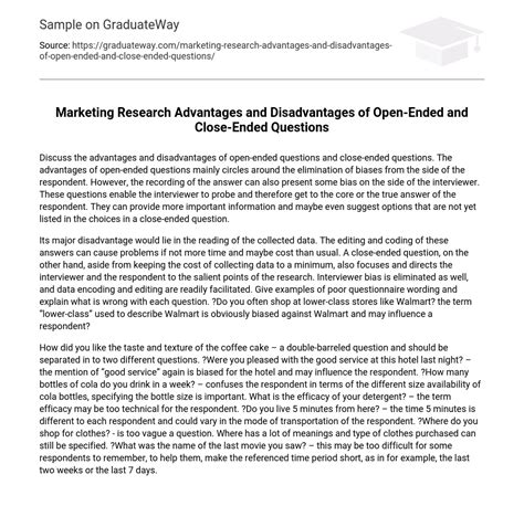 ⇉marketing Research Advantages And Disadvantages Of Open Ended And