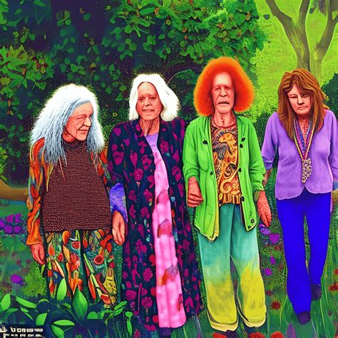 2 Old Hippie Women Friends Hand In Hand · Creative Fabrica