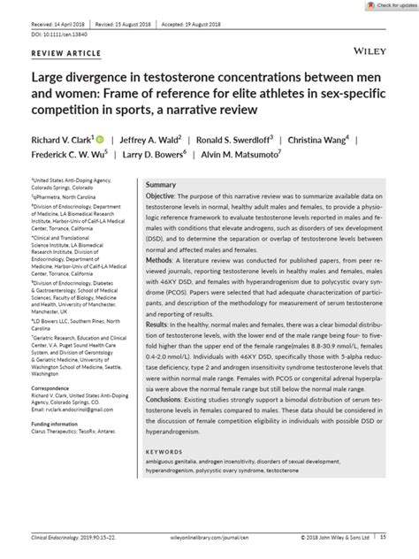 Large Divergence In Testosterone Concentrations Between Menand Women Frame Of Reference For Large Divergence In Testosterone Concentrations Between Menand Women Frame Of Reference For