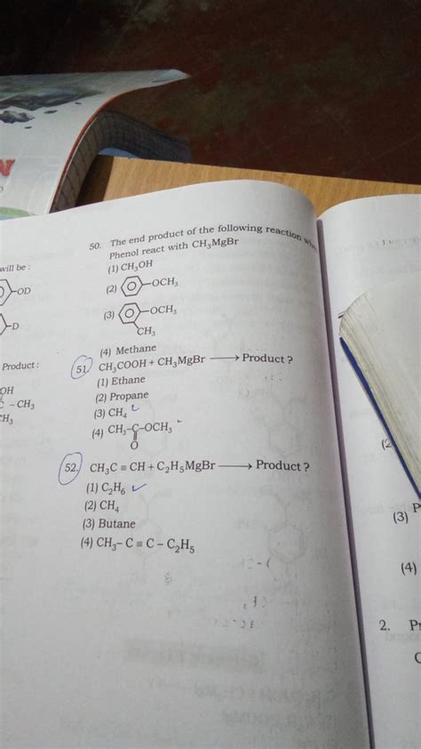 50 The End Product Of The Following Reaction Phenol React With Ch3 Mgbr