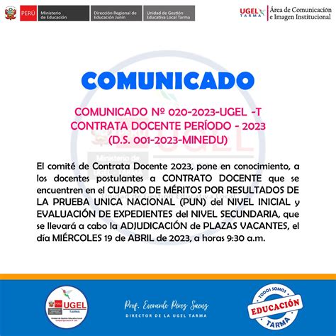 Comunicado Nº 020 2023 Ugel T Contrata Docente PerÍodo 2023 Ds