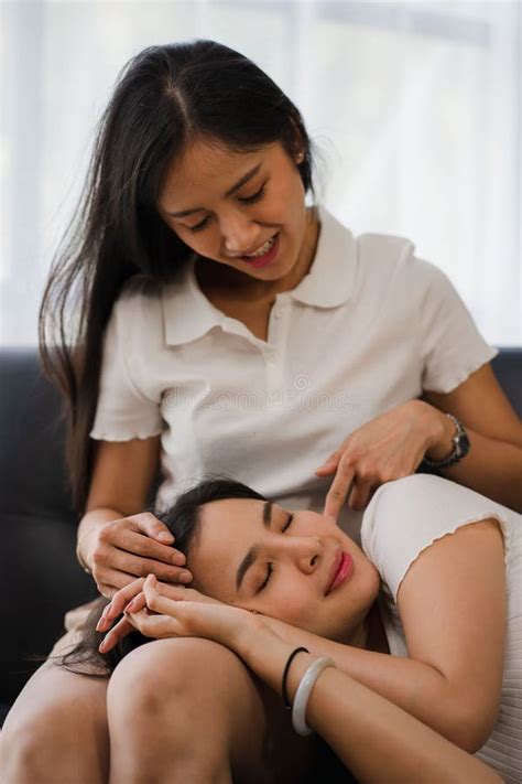 Lesbian Couple Concept Beautiful Asian Girllesbian Couple In A Room At