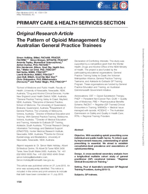 Pdf The Pattern Of Opioid Management By Australian General Practice