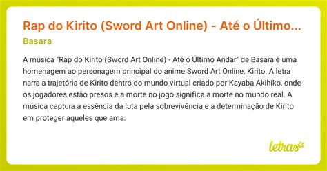 Significado Da Música Rap Do Kirito Sword Art Online Até O Último