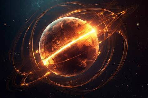 Premium Ai Image Glowing Sphere Orbits Planet Earth In Space