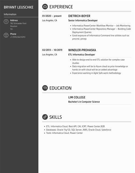 Informatica Developer Resume Samples Velvet Jobs