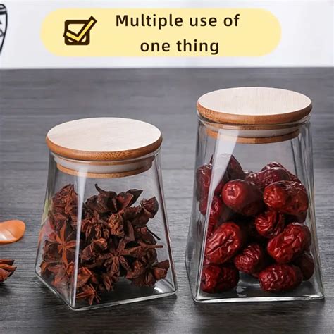 1개의 저장용 항아리 다용도 사각형 고급 보로실리케이트 유리 저장용 항아리 밀폐 가능한 나무 뚜껑 누출 방지 및 재사용 가능한 투명 식품 용기 커피콩 차 과자