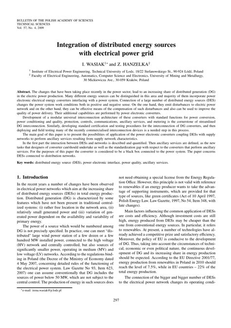 Pdf Integration Of Distributed Energy Sources With Electrical Power Grid