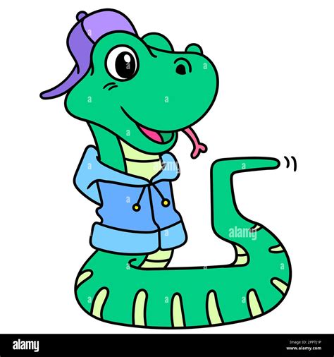 Cool Python Boy Emoticon Wearing A Jacket And Hat Doodle Icon Image