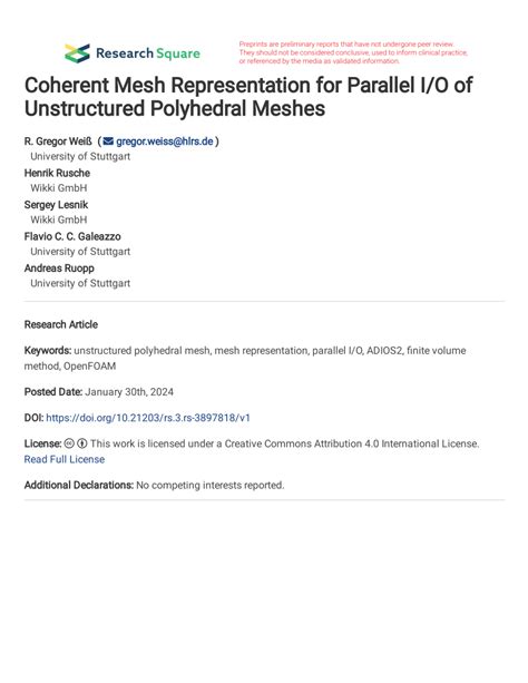 Pdf Coherent Mesh Representation For Parallel Io Of Unstructured