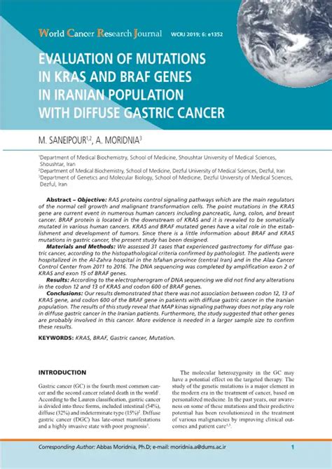 Evaluation Of Mutations In Kras And Braf Genes In Iranian Population With Diffuse Gastric Cancer