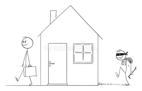 Robber Is Going To Rob A House Vector Cartoon Stick Figure