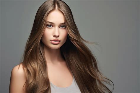 Premium AI Image Beautiful Model With Long Smooth Flying Blonde Hair