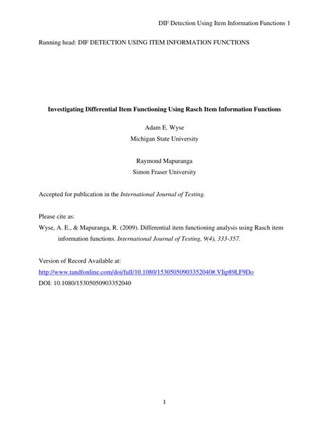 Pdf Differential Item Functioning Analysis Using Rasch Item Information Functions