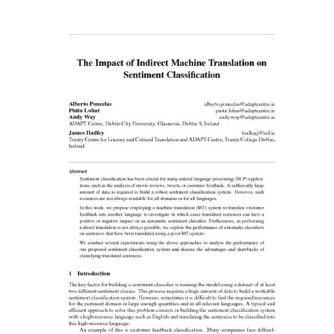 The Impact Of Indirect Machine Translation On Sentiment Classification