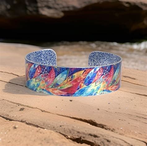 Leaf Jewellery Bangle Colourful Cuff Bracelet Folksy