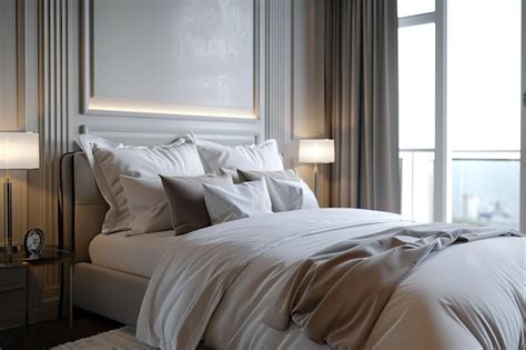 Luxurious Bedroom With Large Double Bed And Comfortable Sleep Setting Premium Ai Generated Image