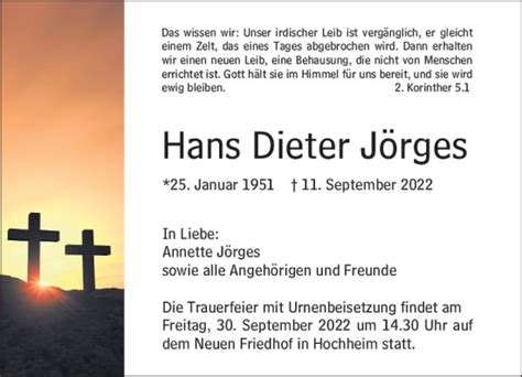 Traueranzeigen von Hans Dieter Jörges vrm trauer de