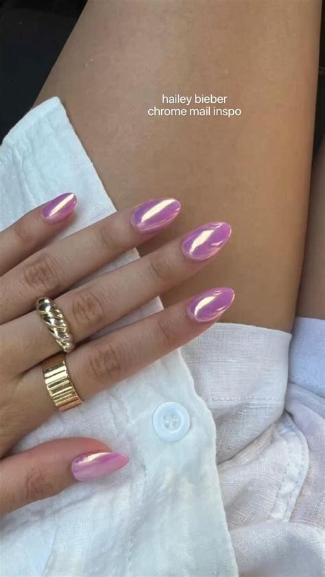 Hailey Bieber Chrome Nail Inspo Glazed Donut Nails Pink And White Chrome Nails Gel Nails