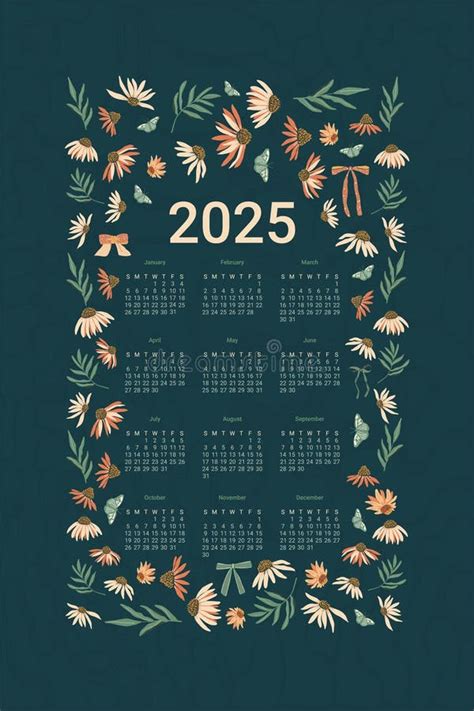 Calendar With Daisy Flowers Vertical Banner Planer Template
