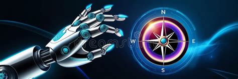 A Glowing Robotic Hand Reaches Towards A Neon Glowing Compass Icon Depicting Ai S Guidance In