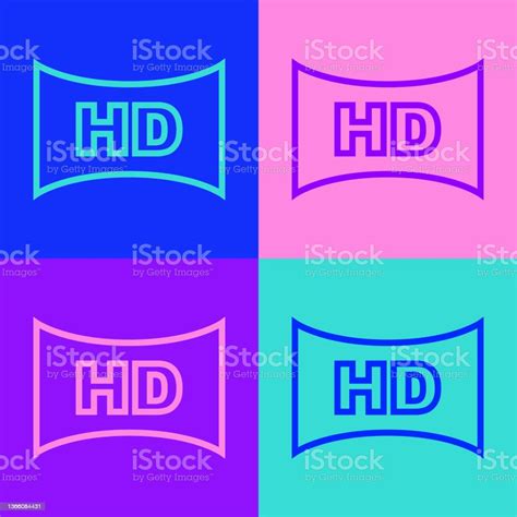 팝 아트 라인 Hd 무비 테이프 색상 배경에 격리 된 프레임 아이콘 벡터 4k해상도에 대한 스톡 벡터 아트 및 기타 이미지