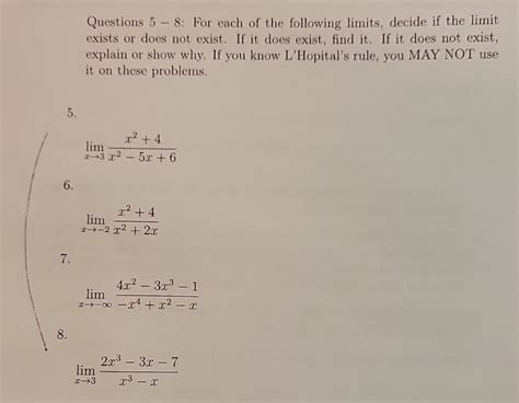 Solved Questions 5 8 For Each Of The Following Limits