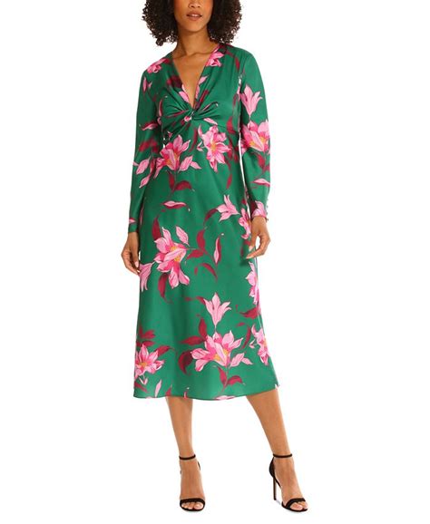 Maggy London Womens Floral Print Twist Front Midi Dress Macys