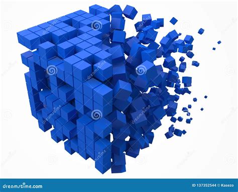 Big Cubic Data Block Made With Smaller Blue Cubes D Pixel Style Vector Illustration Stock