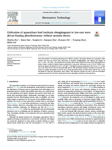 Pdf Cultivation Of Aquaculture Feed Isochrysis Zhangjiangensis In Low