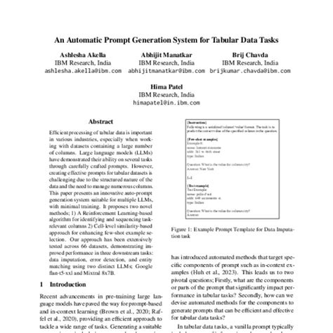 an automatic prompt generation system for tabular data tasks acl