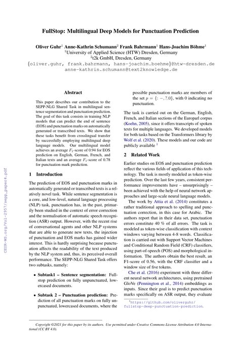 PDF FullStop Multilingual Deep Models For Punctuation Prediction