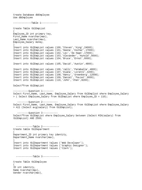 Sql Server Employee Database Task Pdf Databases Information Science