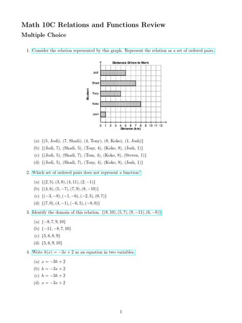 Math 10c Relations And Functions Review Jk Pdf Function