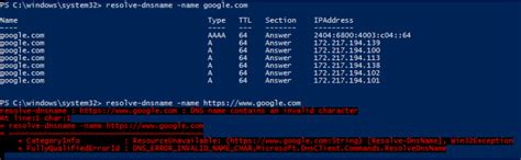 resolve dnsname returns dns name contains an invalid character