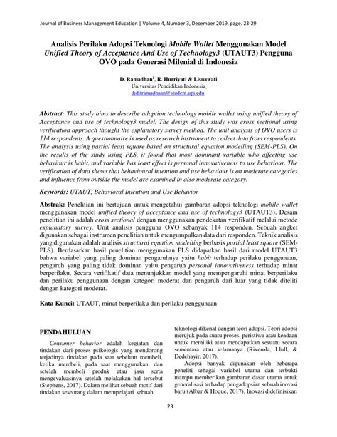 PDF ANALISIS PERILAKU ADOPSI TEKNOLOGI MOBILE WALLET MENGGUNAKAN MODEL UNIFIED THEORY OF