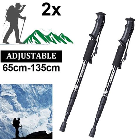 Pair 2 Trekking Walking Hiking Sticks Poles Adjustable Alpenstock Anti