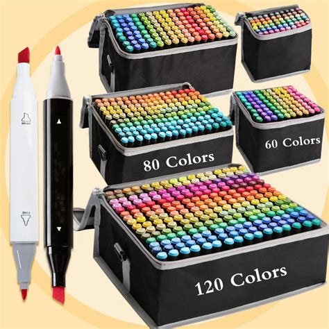 아트 드로잉 마커 펜 6080120 색 알코올 그래픽 아트 스케치 트윈 마커 펜 드로잉 학교 미술 용품 선물