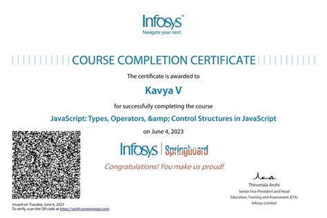 kavya v on linkedin 🍀 1 completed javascript types operators control structures in…