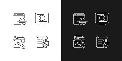Set Of Linear Icons For Online Censorship In Dark And Light Modes Vector Cyberspace Search