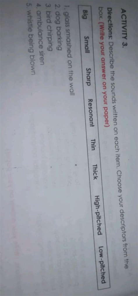 ACTIVITY 3 Directions Describe The Sounds StudyX